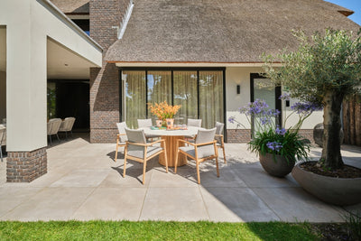 Tuintafel Sorolo Ø160 cm - Neolith Terrazzo light taupe | Solfelt